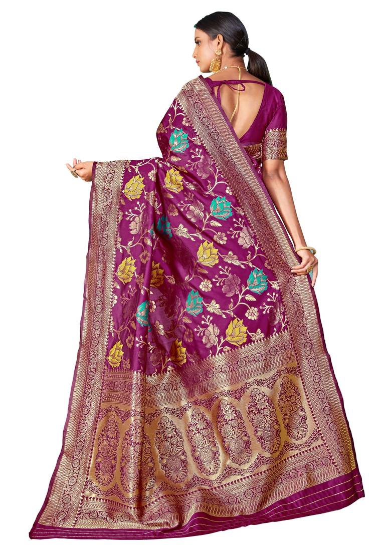 Purple woven baluchari saree with blouse - Shangrila Designer - 3557193