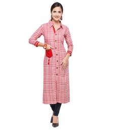 Red Rayon 3/4th Sleeves Printed Women's Kurta - Venika Creations - 3559514