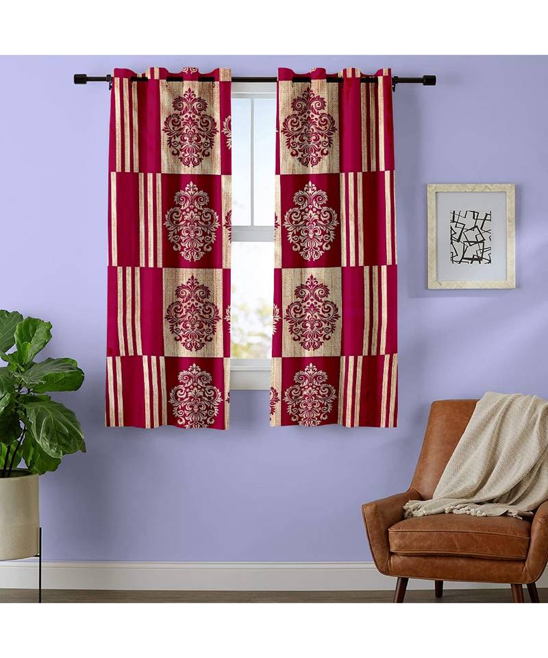 Maroon Printed Polyester Window Curtain - HOMETIQUE - 3559952
