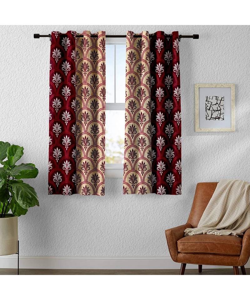 Maroon Printed Polyester Window Curtain - HOMETIQUE - 3559961