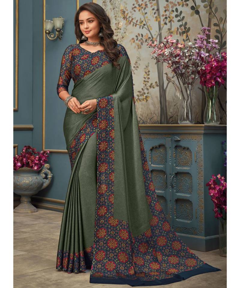 Green Chiffon Saree - ROOP KASHISH - 3562247