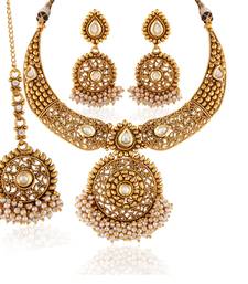 Handcrafted Gold plated kundan set - PANJARAT - 510352