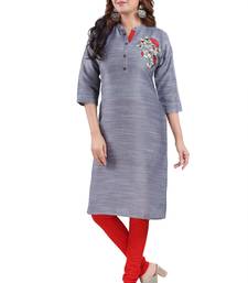 Grey embroidered cotton poly embroidered-kurtis - Saree Swarg - 3564787