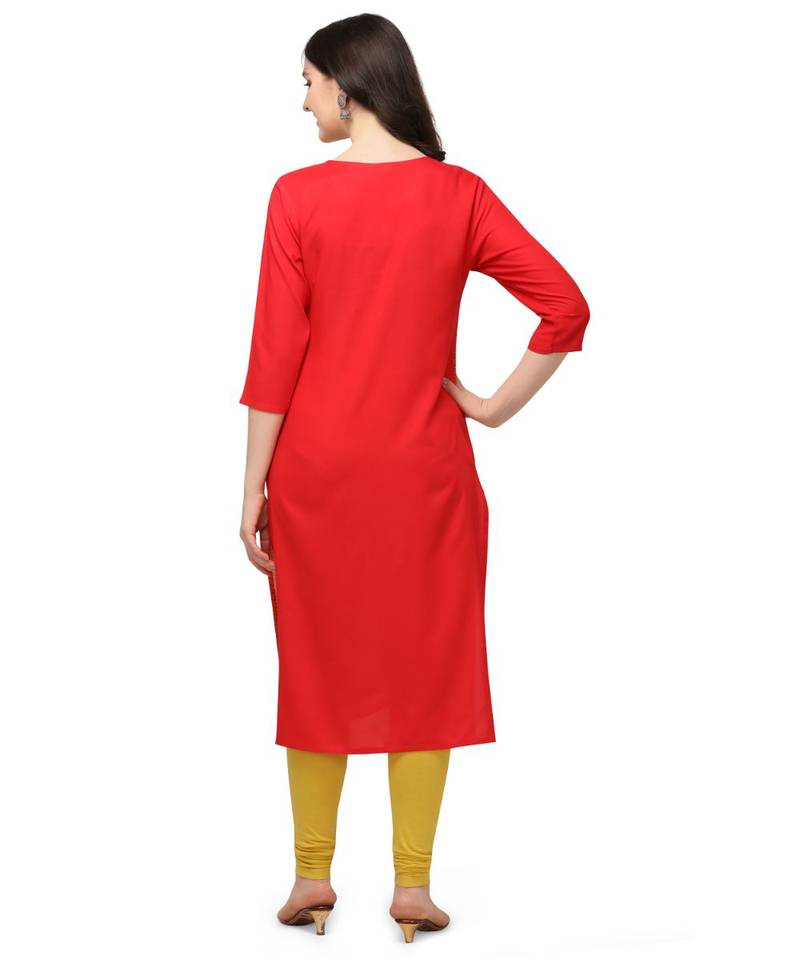 Red Rayon Digital Printed Women's Kurta - Venika Creations - 3565177