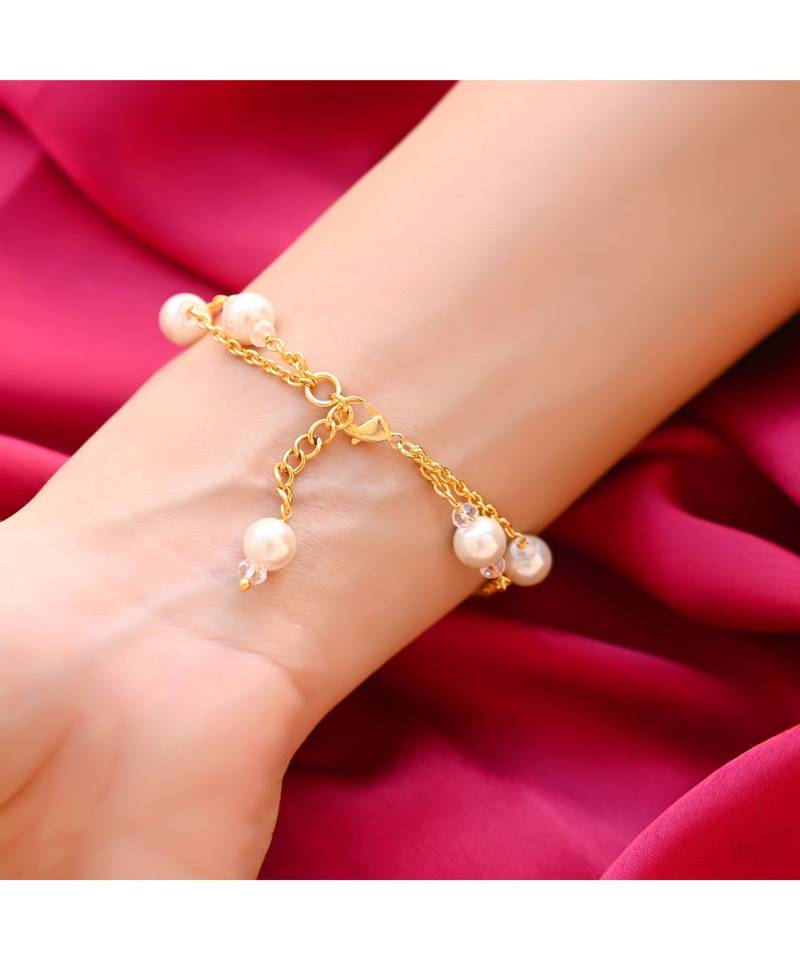 HEERA MOTI 2 line White Pearl in Golden Chain Bracelet - The Color ...
