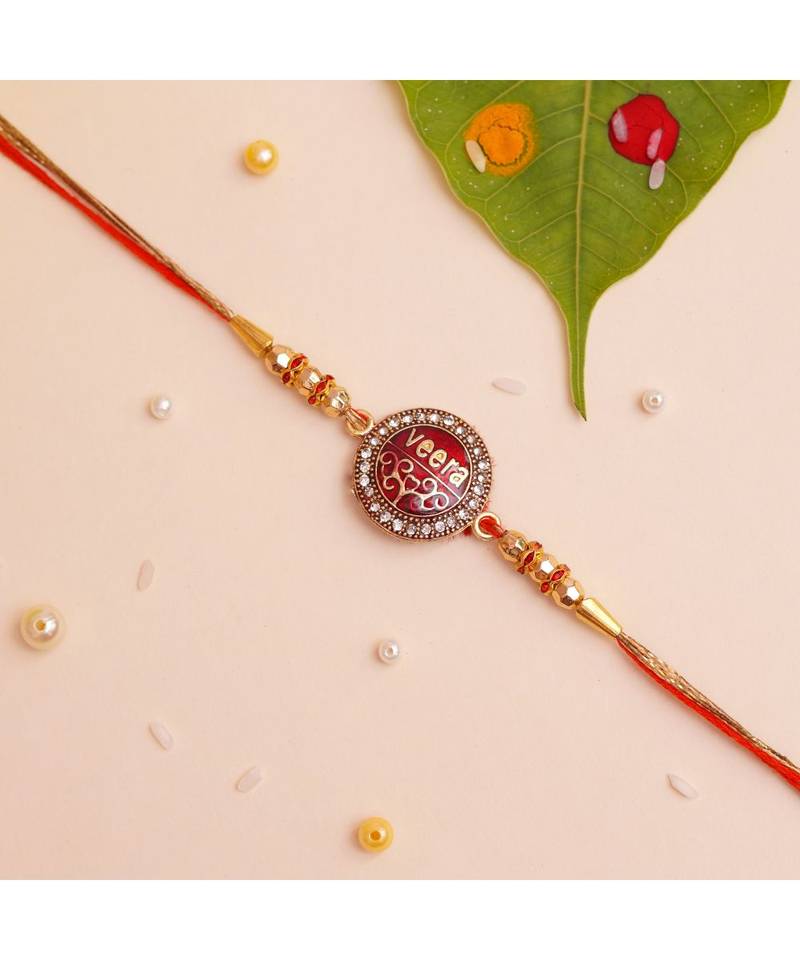 Gorgeous Meena Design Traditional Veera Rakhi for Brother Red - The ...