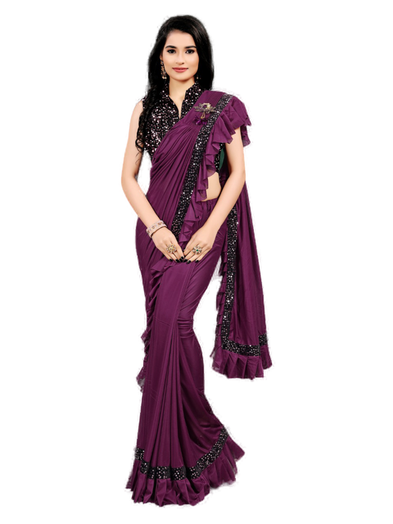 Party Wear Rayon Saree Fabric With Frill Border Work - Shraddha Sarees ...