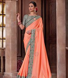 Peach Poly Silk Heavy Embroidered Work Designer Saree - Indian Women ...