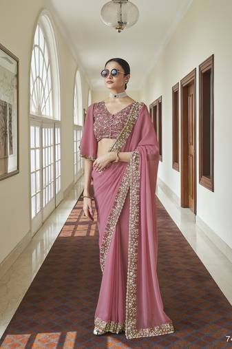 Pink Saree Online - Buy Hot Pink Sarees with Golden Border for Women