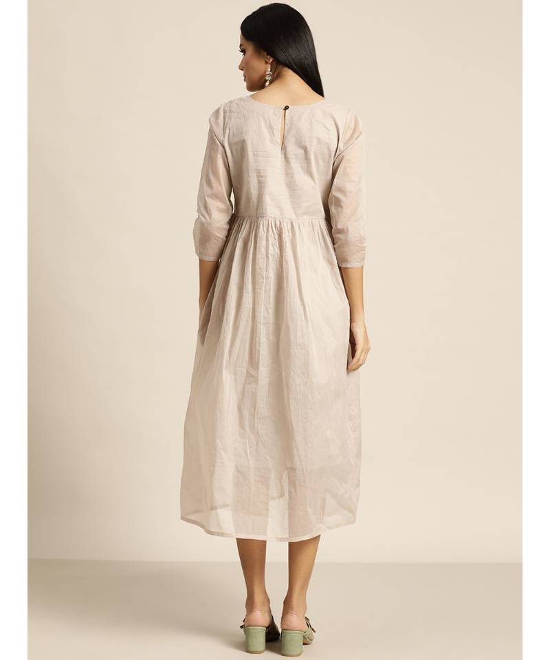 Taupe Embroidered Organdy Dress - SASSAFRAS - 3609137