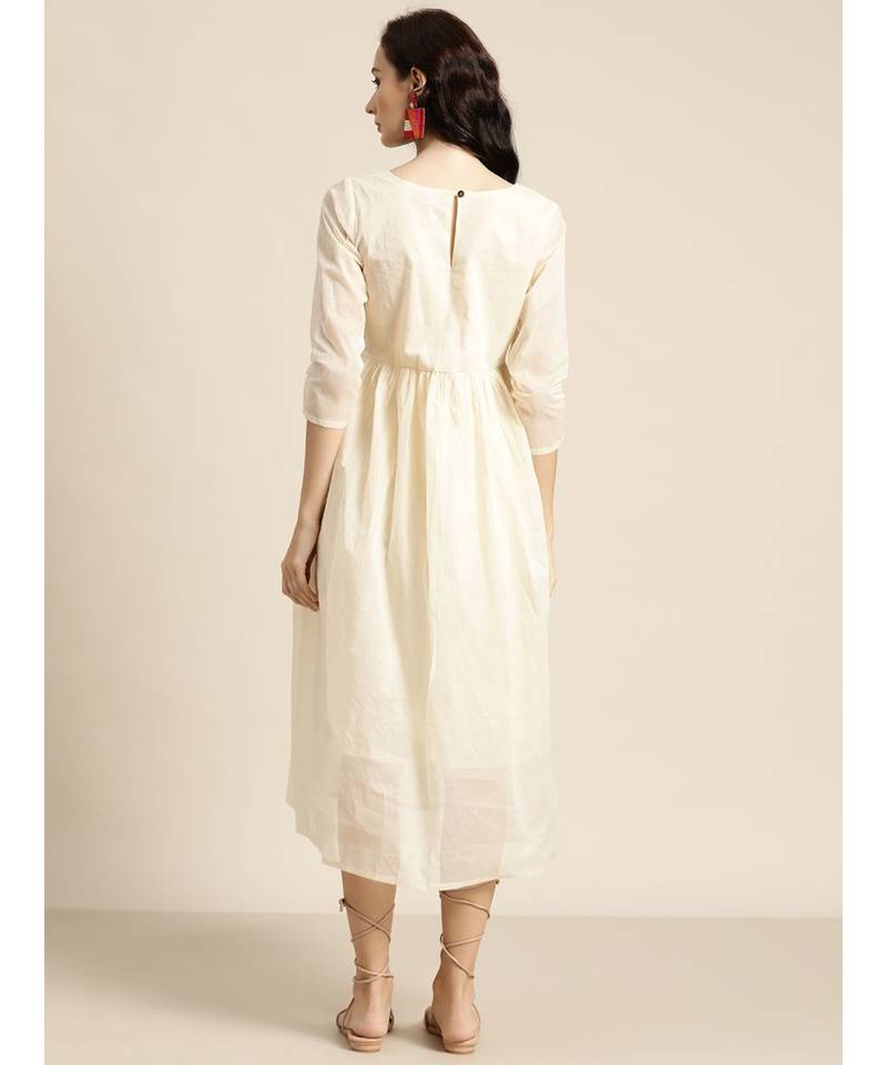 Off White Embroidered Organdy Dress - SASSAFRAS - 3609138