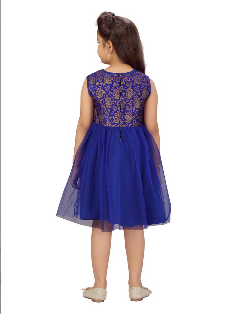 Blue plain brocade kids-frocks - Aarika - 3611977