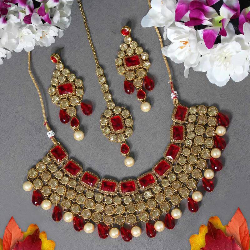 Red necklace-sets - Jaipur Mart - 3637333