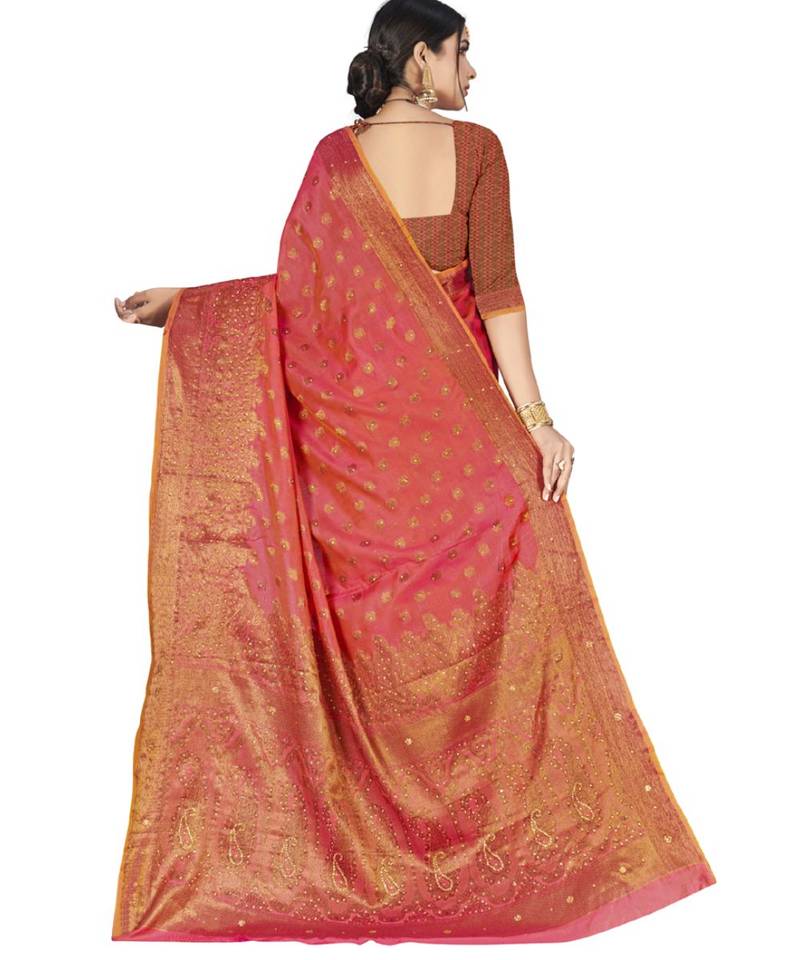 Onion Pink Party Wear Designer silk belnd Saree with blouse - Vasu ...