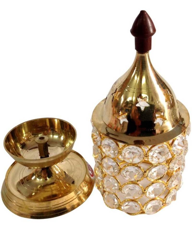 Pure Brass and Borosilicate Glass Akhand Diya Golden Pooja Oil Lamp 6.4 ...