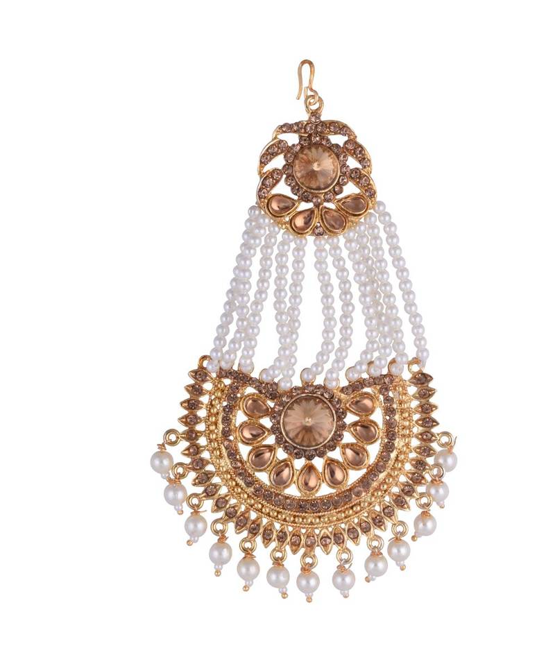 Bollywood Golden Kundan White Pearl Pasa - STEORRA JEWELS - 3665629