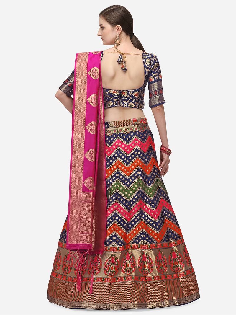 Multicoloured Woven Design Semi-Stitched Lehenga & Unstitched Blouse ...