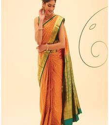 Stylish Orange Parrot Banarasi Silk Contrast Color Matching Saree with ...