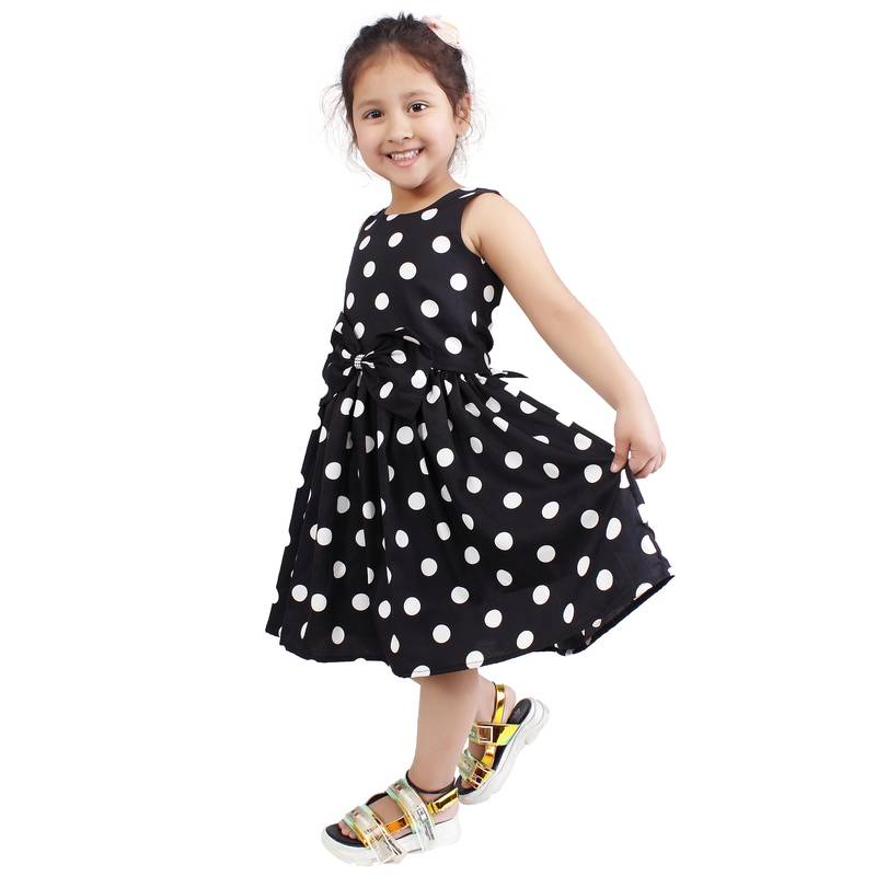 Black Kids Poly Crape Knee Length Frock - Alisha Moda - 3681079