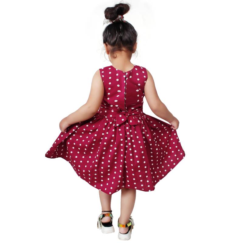 Maroon Kids Poly Crape Knee Length Frock - Alisha Moda - 3681083