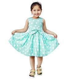 Teal Kids Poly Crape Knee Length Frock - Alisha Moda - 3681085