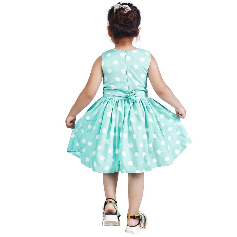 Teal Kids Poly Crape Knee Length Frock - Alisha Moda - 3681085