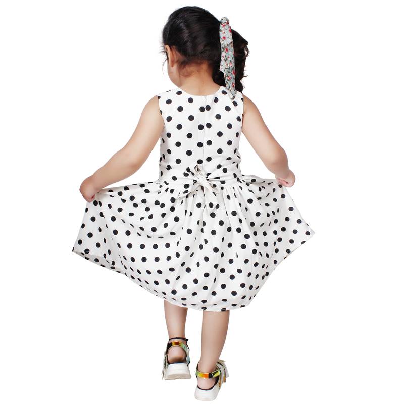 White Kids Poly Crape Knee Length Frock - Alisha Moda - 3681087