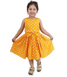 Yellow Kids Poly Crape Knee Length Frock - Alisha Moda - 3681088