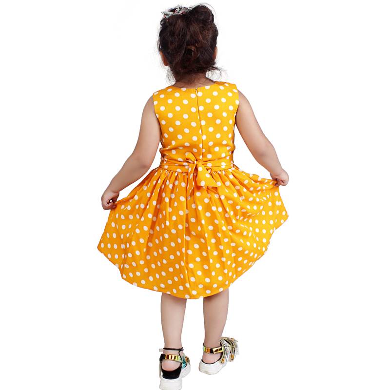 Yellow Kids Poly Crape Knee Length Frock - Alisha Moda - 3681088