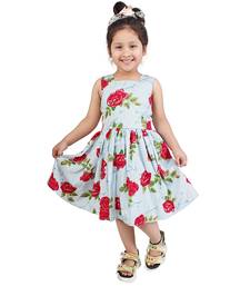 blue Kids Poly Crape Knee Length Frock - Alisha Moda - 3681091