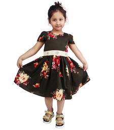 Green Kids Poly Crape Knee Length Frock - Alisha Moda - 3681100