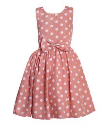 Peach Kids Poly Crape Knee Length Frock - Alisha Moda - 3681171