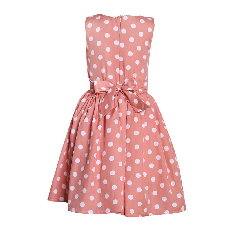 Peach Kids Poly Crape Knee Length Frock - Alisha Moda - 3681171