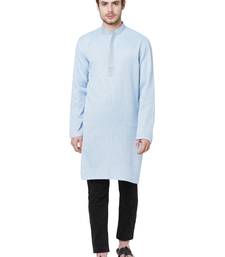 Blue embroidered cotton men-kurtas - Om Clothing - 3683590