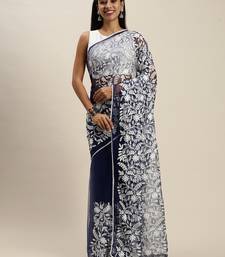 Blue Ari Wark Net Bollwood Saree With Blouse - IRIS - 3683688