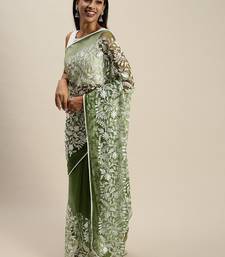Green Ari Wark Net Bollwood Saree With Blouse - IRIS - 3683689
