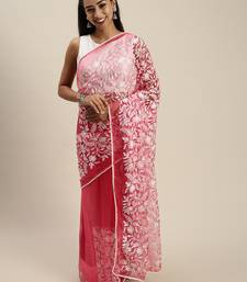 Pink Ari Wark Net Bollwood Saree With Blouse - IRIS - 3683690