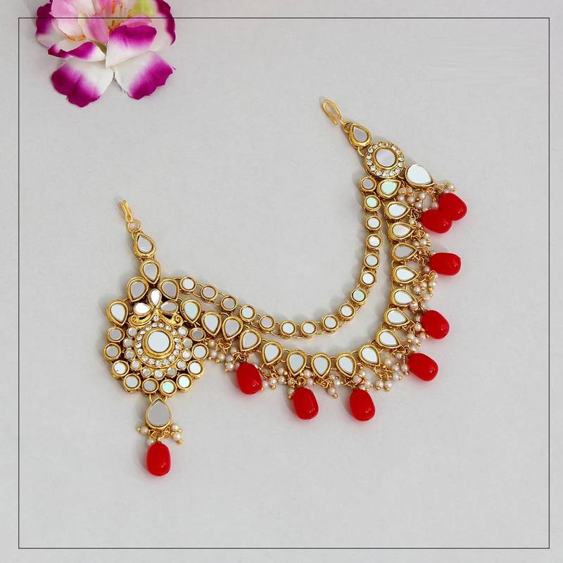 Red maang-tikka - Jaipur Mart - 3687461