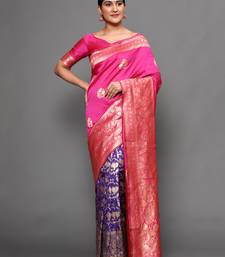 Milano Pink silk blend saree with blouse - Glemora - 3688596