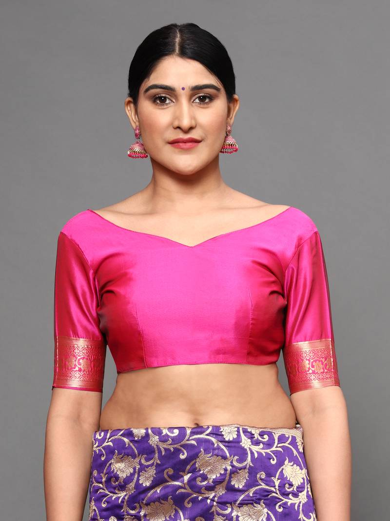 Milano Pink silk blend saree with blouse - Glemora - 3688596