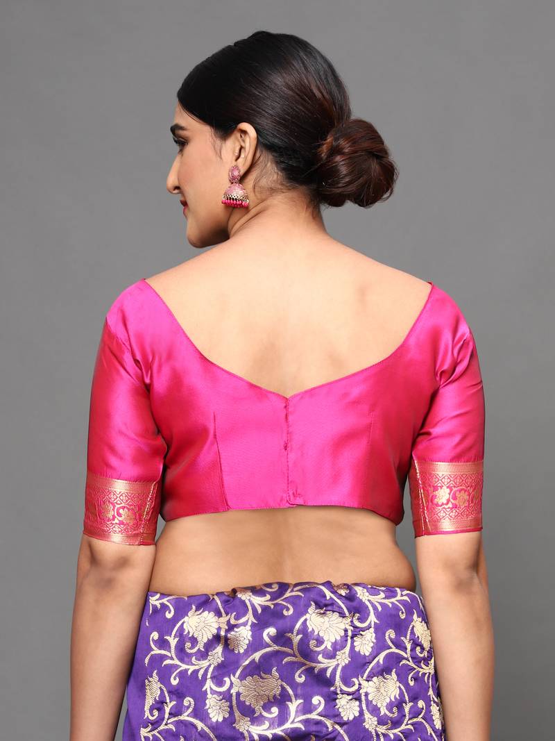 Milano Pink silk blend saree with blouse - Glemora - 3688596