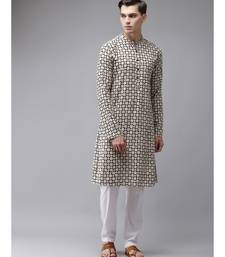 Men Beige And Black Hand Block Print Sustainable Straight With cotton ...