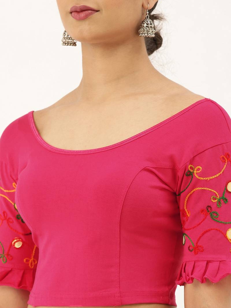 VASTRANAND Women Pink Solid Stretchable Ari Work Saree Blouse ...
