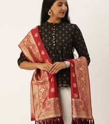 VASTRANAND Red & Golden Woven Design Dupatta - VASTRANAND - 3700775