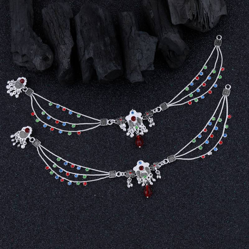 SILVER SHINE Silver plated Multi Color Diamond Chain Designe Anklet for ...