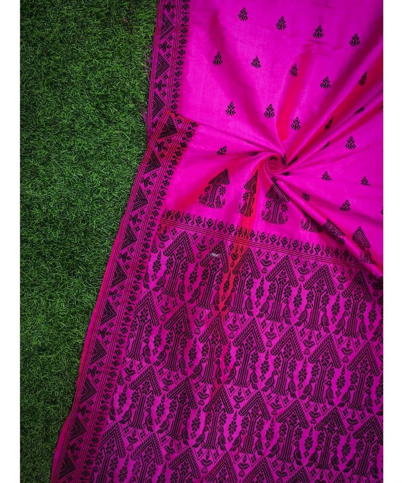 Royal Purple Pure Paat Mulberry Assam Silk Saree With Black Motifs