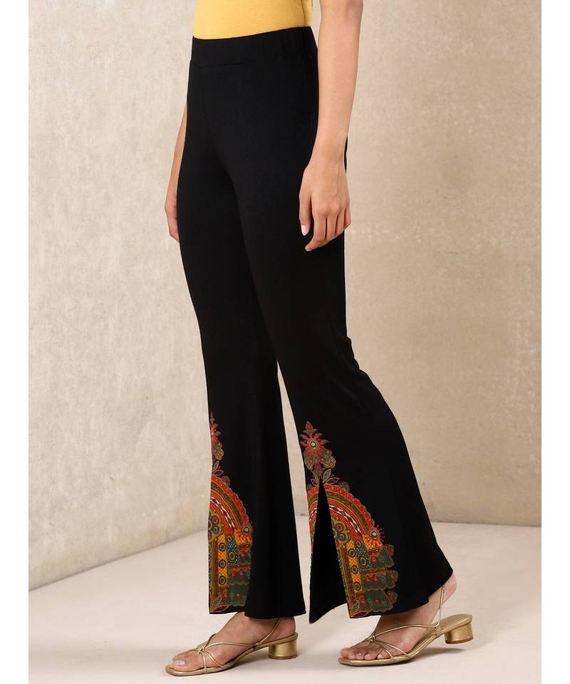 Black Bell Bottom Trouser With Slit - RITU KUMAR - 3724566
