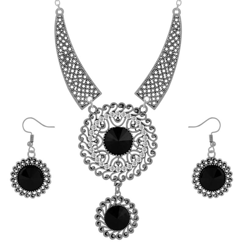 Elegant Look Silver Plated Neckalce Set Jewellery For Women And Girls ...
