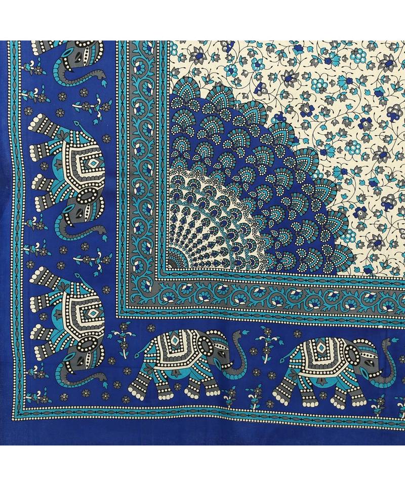 blue Color Pure Cotton Single size Bedsheet With Pillow Cover rangoli ...
