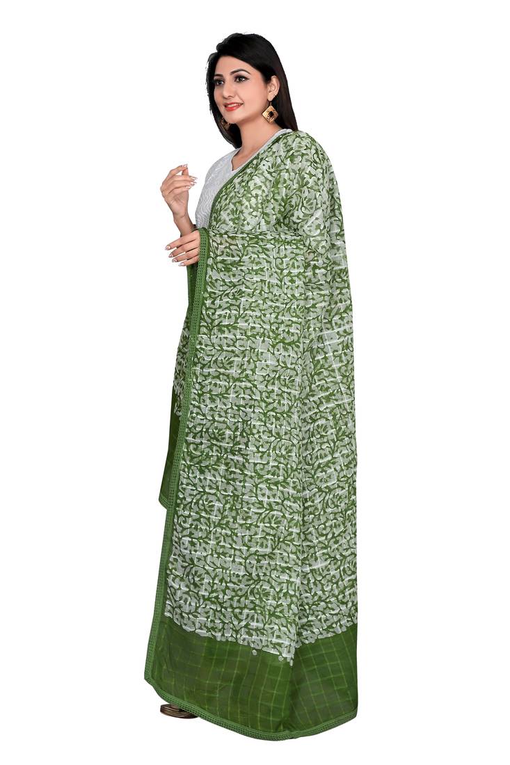 Bombay Buta Pure Cotton Hand Batik Green Floral Design Dupatta With ...